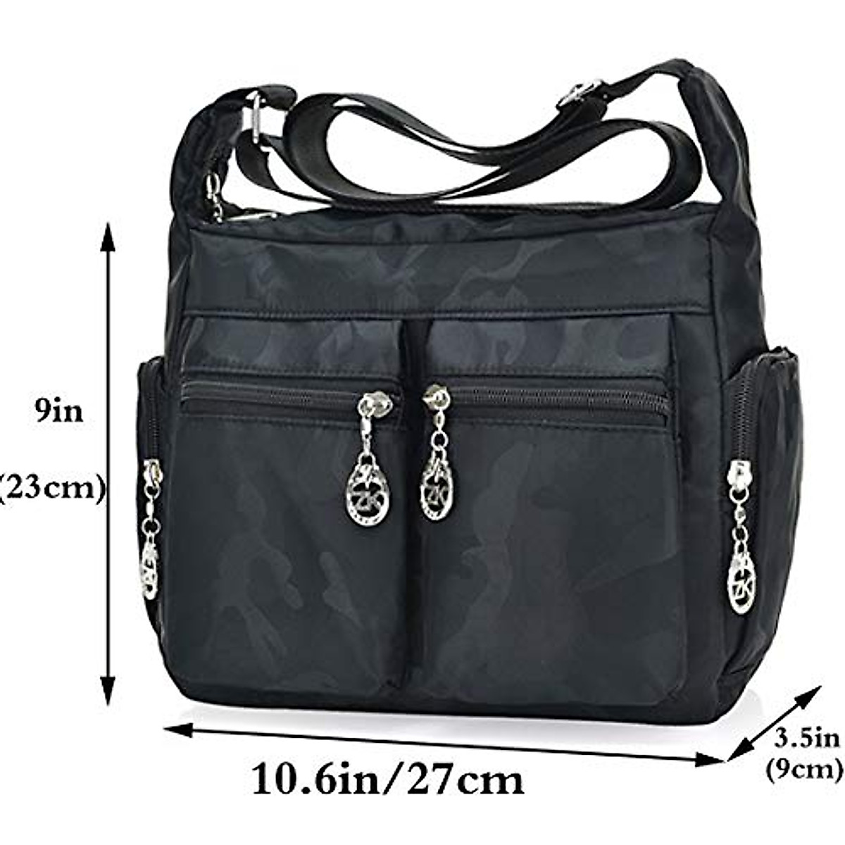 FiveloveTwo Lightweight Nylon Multi Pocket Hobo Shoulder Crossbody Bag Handbags and Purses for Women Men Top-handle Messenger Crossbody Bag Pack Totes Satchels Black Camouflage
