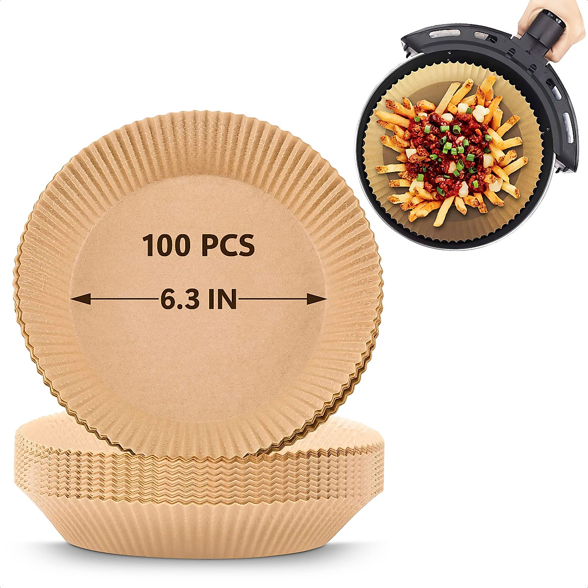 100Pcs Air Fryer Parchment Paper Liners - 6.3 Inch Non Stick Air Fryer Liners Disposable Baking Supplies Roasting Pan Liners for Air Fryer Accessories - Parchment Paper for Air Fryer Liner for Oven