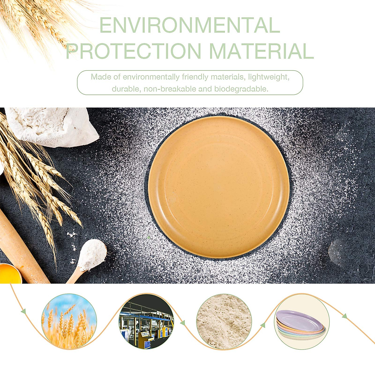 OAMCEG 6 Pack Reusable Plastic Plates 9 Inch Unbreakable Eco-Friendly Lightweight Wheat Straw Plates, Salad Plates, Camping Plates, Dishwasher & Microwave Safe, Green and Healthy Dishes