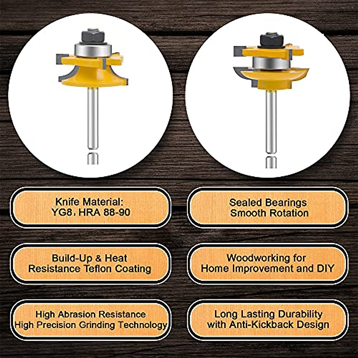 LEATBUY Router Bits 3 PCS Router Bit Set, 1/4-Inch Shank Round Over Raised Panel Cabinet Door Ogee Rail and Stile, Woodworking Wood Cutter, Wood Carbide Milling Tool(1/4-Single)