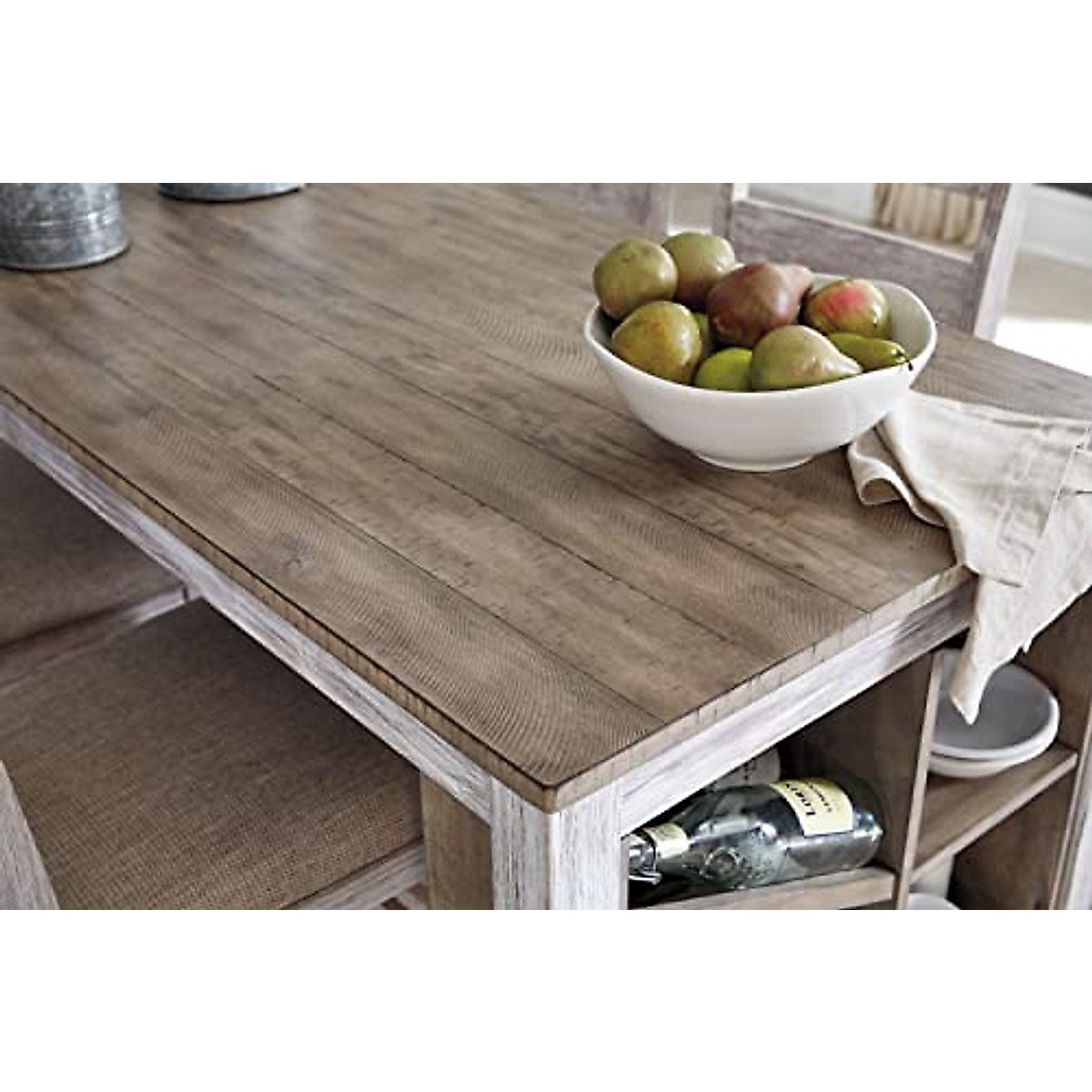 Signature Design by Ashley Skempton 3 Piece Counter Height Dining Set, Includes Table and 2 Barstools, Whitewash