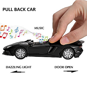 Toy Car 1/32 Roadster Metal Die-cast Model Car with Sound and Light for 3 4 5 6 7 Year Old Boy Toy (Black)