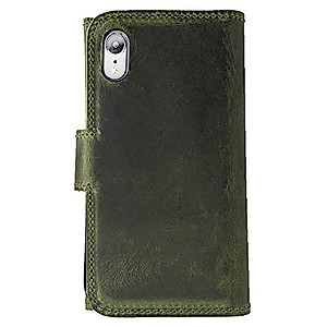 iPhone XR Leather Case, Maximum Protecting Magnetic Detachable Full Grain Leather Wallet For iPhone XR, Laser Engrave, Wireless Charge