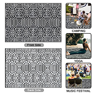 Plastic Straw Rug, Patio Rug Outdoor,RV Rug ,Reversible mats, Large Floor Mat and Rug for Outdoors, RV, Patio, Backyard, Deck, Picnic, Beach, Trailer, Camping (Black, 9x12)… (Black)