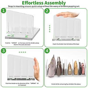 Venuekkuri Adjustable Shelf Dividers for Closet, 2-Pack Purse Organizers for Closet,Clear Frosted Plastic Shelf Dividers, Handbag Separators Storage Organizer,Bookshelf Separator Dividers