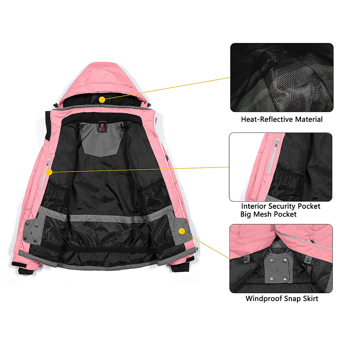 Little Donkey Andy Women's Warm Windproof Ski Insulated Jacket Water Repellent Winter Snowboarding Snow Coat With Detachable Hood Pink M