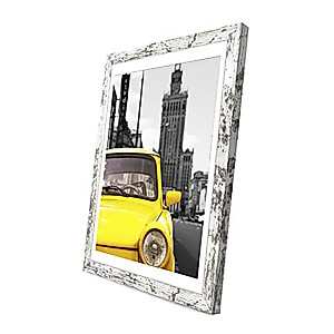 Emeyart 12x16 Rustic Picture Frames Solid Wood Display Pictures 11x14 Photos with Mat or 12x16 without Mat, Farmhouse Distressed White Wooden Picture Frame Wall Art for Wall Mounting