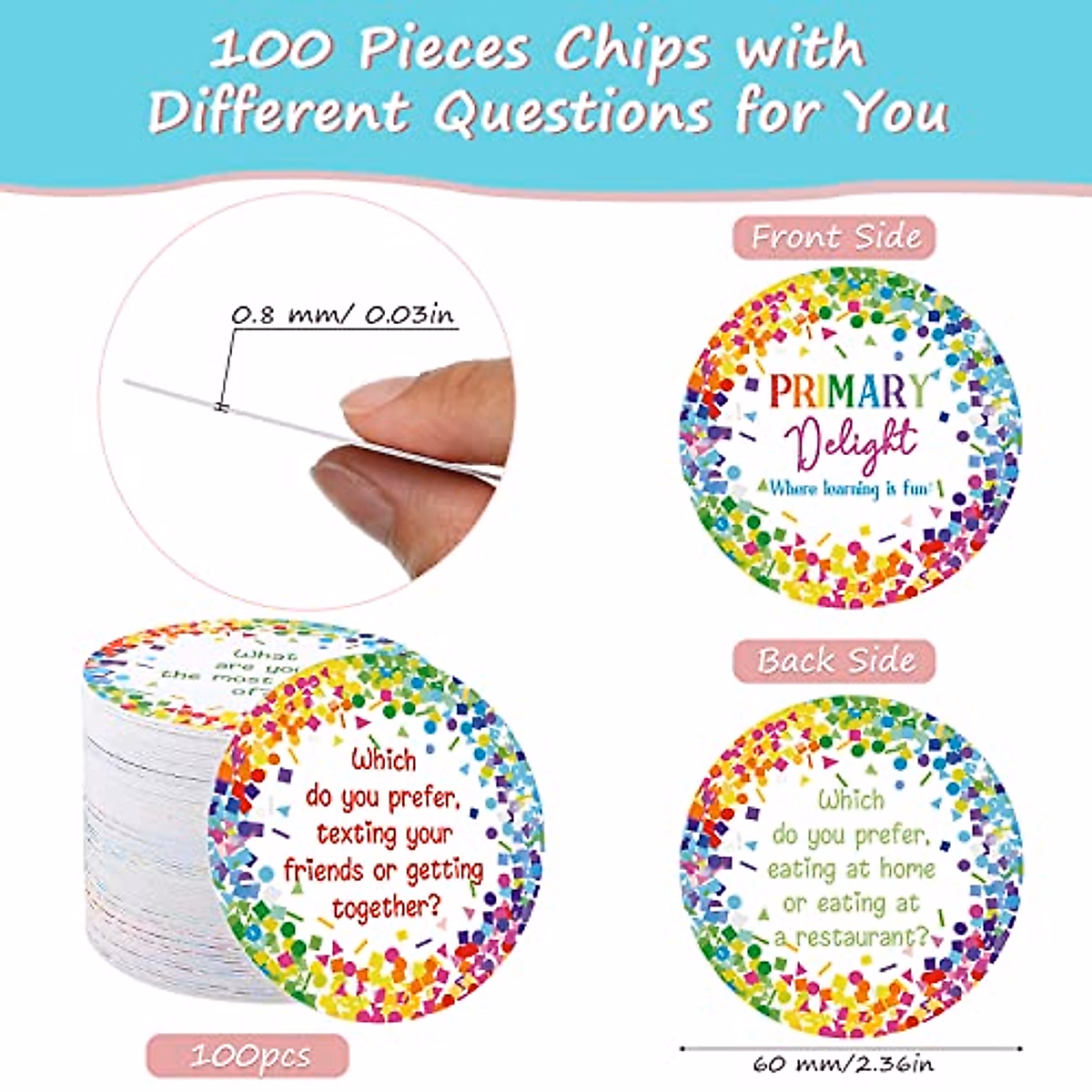 100 Pcs Morning Meeting Questions Cards Elementary Classroom Conversation Starter Chips for Primary Students Classroom Icebreaker Discussion Cards for Learning Vocabulary Improve (Fresh Style)