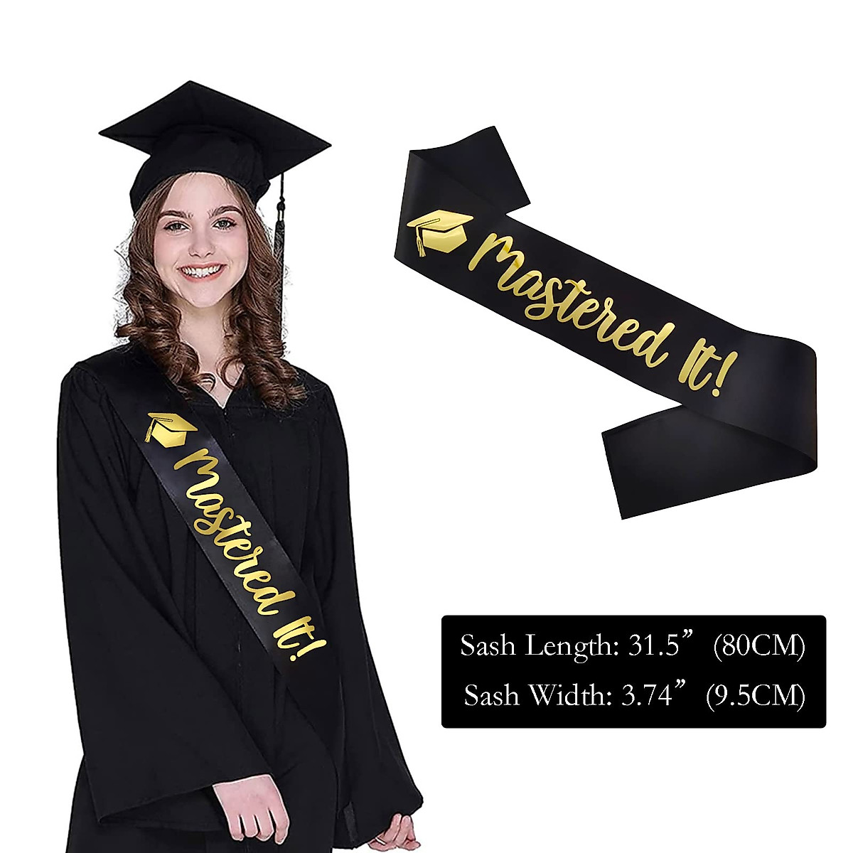 MUMUNN Mastered it Sash for Congrats Grad, Class of 2024 Finally Graduated Cheerleader Senior Graduated Sash for Graduation Party Supplies Favors, Black Gold