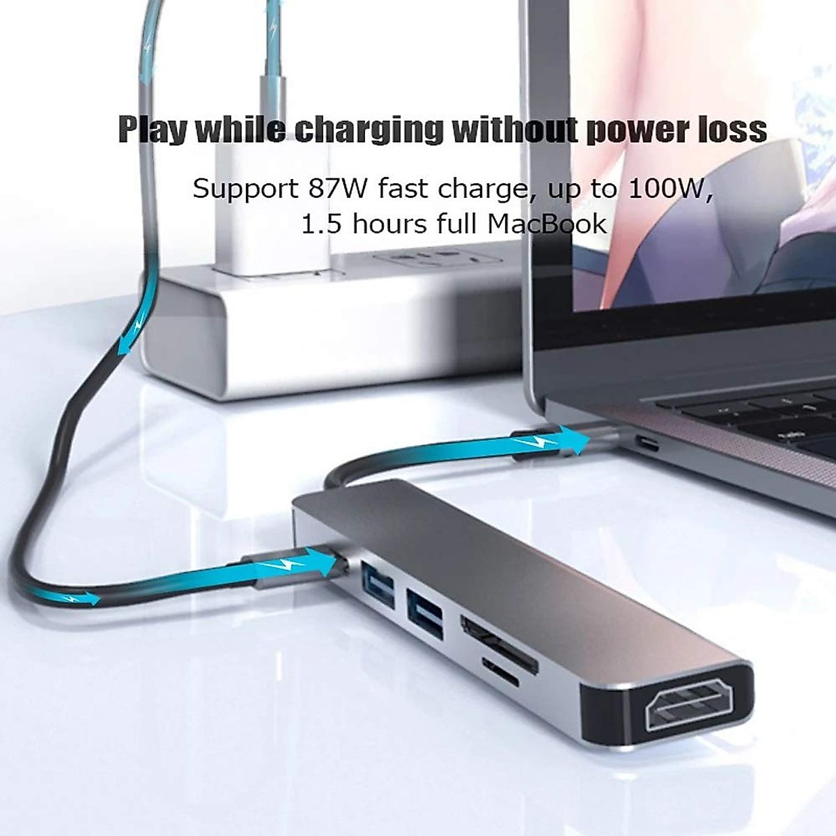 SHYPT USB HUB C Adapter 6 in 1 USB C to USB 3.0 HDMI-Compatible Dock USB-C Type C 3.0 Splitter