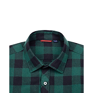Alimens & Gentle Men's Button Down Regular Fit Long Sleeve Plaid Flannel Casual Shirts - Color: Green, Size: Large