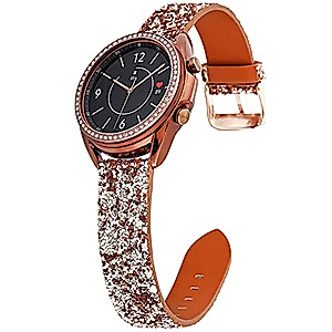 Greaciary Glitter Band Compatible with Samsung Galaxy Watch 3 41mm/Galaxy Watch 42mm,Active 40mm/Active 2 44m Sparkle Bling Leather Strap Wristband for Galaxy 20mm Smartwatch Women Girls Rose Gold