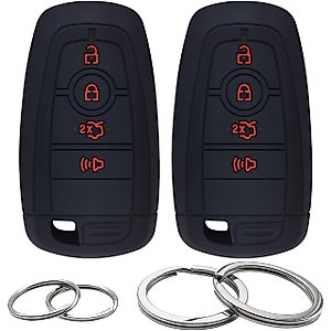GFDesign 2 Pcs Silicone 4 Buttons Key Fob Cover Remote Case Keyless Rubber Protector Holder Compatible with 2019 2018 2017 Ford Fusion Edge Expedition Explorer Mustang