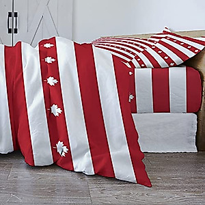 Queen Comforter Covers Sets Happy Canada Day 4 Piece Duvet Cover Set Lightweight Microfiber Soft Bedding Set for Adult Teen, Red Striped Maple Leaves