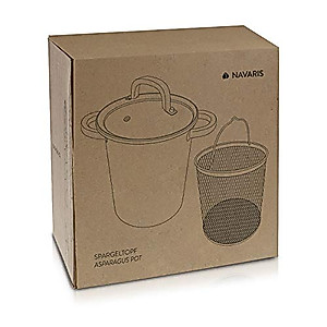 Navaris Asparagus Pot - Stainless Steel Asparagus Vegetable Steamer Spaghetti Pasta Stovetop Cooker with Removable Basket and Lid - BPA Free - 4.1 Qt