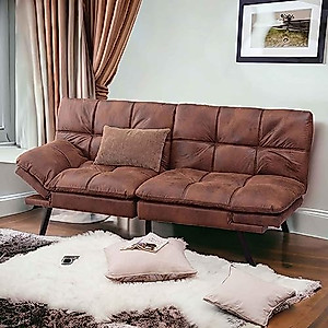 RIDFY Convertible Futon Couch Bed, Modern Folding Sleeper Sofa Bed, Memory Foam Futon Sofa Bed, Couch Daybed with Adjustable Armrests, Pull Out Sleeper(Black) (Brown)