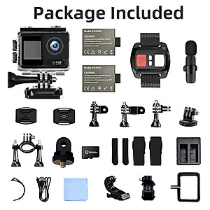 5K 24MP Action Camera, Ultra HD 131FT Underwater Cameras with Dual Touch Screen, Waterproof Video Camera Wireless Microphone and Remote Control Sports Cameras with 64G SD Card & Accessories Kit
