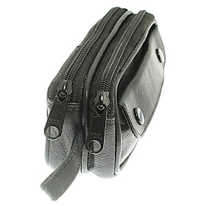 Soft Black Goat Leather Double Spectacle Glasses Case with Belt Loops/Key Ring Loop