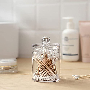 AkoSlale 3 Pack Clear Jars With Lids for Bathroom, Cotton Ball and Qtip Holder Set,Bathroom Organization and Storage,Cotton Ball Holder,Q Tip Organizer,Makeup Holders And Organizers