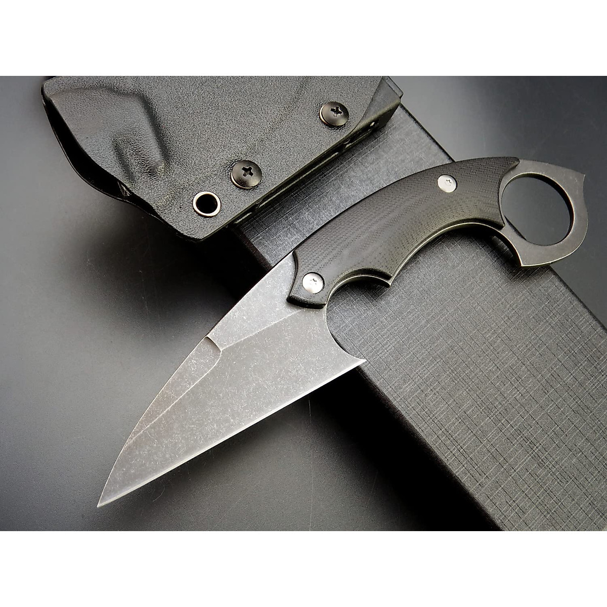 Ccanku C1118 Fixed Blade Knife,D2 Blade G10 Handle Claw Knife EDC Tool Knife for Outdoor Camping, Hiking, Fishing with kydex Sheath(Black) …