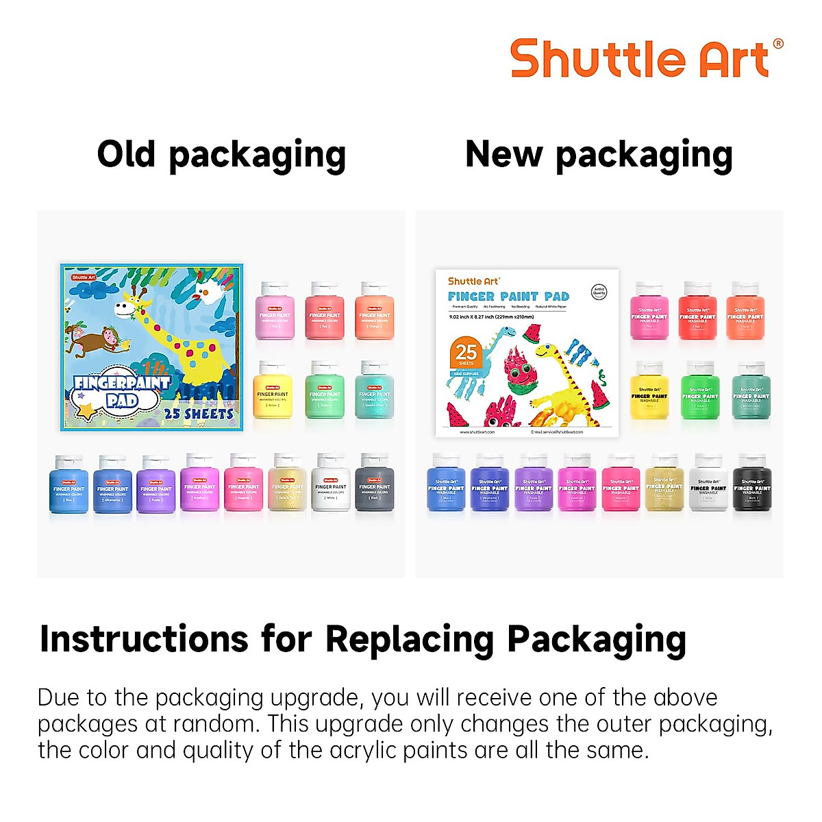 Washable Finger Paint Set, Shuttle Art 46 Pack Kids Paint Set with 14 Colors(60ml) Finger Paints, Brushes, Finger Paint Pad, Sponge, Palette, Smock, NonToxic for Toddlers Home Activity Early Education