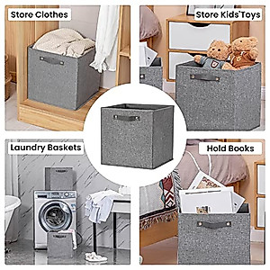 DULLEMELO Cube Storage Bins 13 inch, Set of 4 Fabric Storage Cubes Large Fabric Storage Bins for Office Home Shelves Bedroom Playroom, Grey