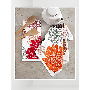 Kitchen Towels - 2-Piece Set of Absorbent Cotton Dishcloths (20x30 in), Durable & Oversized Farmhouse Design with Elegant Floral Pattern, Hanging Loop for Easy Hand & Dish Drying - White