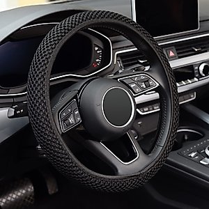 KAFEEK Elastic Stretch Steering Wheel Cover,Warm in Winter and Cool in Summer, Universal 15 inch, Microfiber Breathable Ice Silk, Anti-Slip, Odorless, Easy Carry,Black