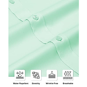 Alimens & Gentle Men's Dress Shirts Slim Fit Button Down Shirts Long Sleeve Stretch Wrinkle-Free Shirt Stain Sheild Grass Green