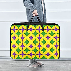 DOMIKING Under Bed Clothes Storage Bag - Mardi Grass Blanket Storage Large Quilt Storage Bag with Zipper Pillow Storage 27.6x19.7x11inch