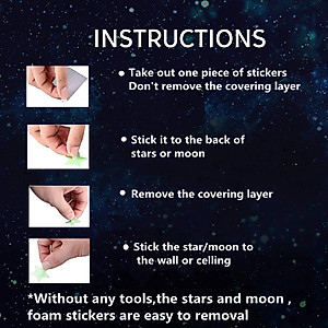 Glow in The Dark Stars - Glow Stars Stickers for Ceiling,Self Adhesive 3D Glowing Stars and Moon for Starry Sky,Wall Decals for Kids Rooms,Wall Stickers for Bedroom(200 Stars,1 Moon）