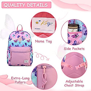 Kasqo Kids Backpack, Water Resistant Lightweight Preschool Toddler Bookbag with Chest Strap for Boys and Girls, butterfly