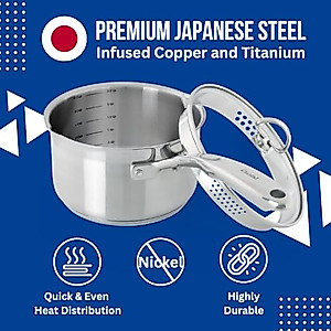 Chantal Induction 21 Steel 1.25 qt SaucePan with Tempered Glass Lid, Brushed Stainless Steel