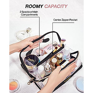 BAGSMART Makeup Bag Cosmetic Bag, Clear Travel Makeup Bag,Water-resistent Makeup Bags for Women Doram Room Essentials Portable Pouch Open Flat Make Up Organizer Bag for Toiletries, Brushes Black