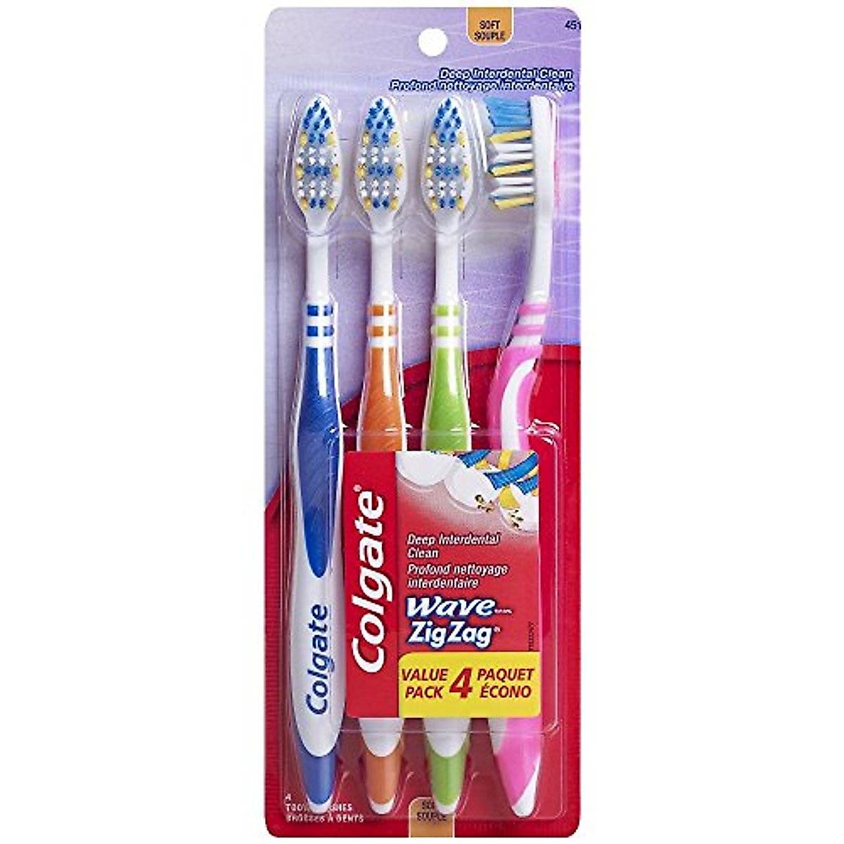 Colgate Wave Zig Zag Toothbrush, Soft, 4 Count (Pack of 6)