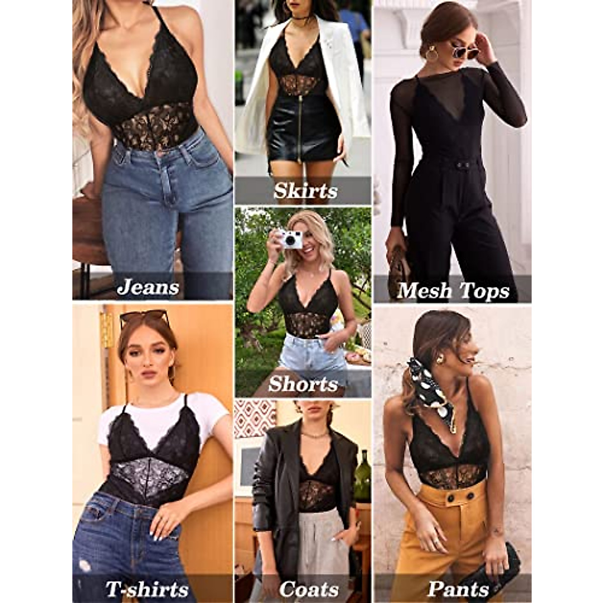 Avidlove Sna-p Crotch Lingerie Women Deep V Lace Teddy Bodysuit One Piece Babydoll(Black,XL)