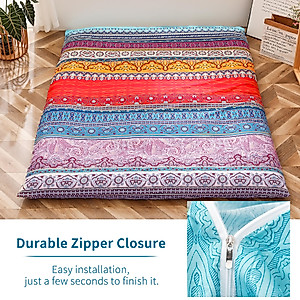 MAXYOYO Mattress Cover for Traditional Japanese Futon Mattress, Futon Floor Mattress Cover with Zipper, Super Soft and Machine Washable, Boho Style, Full