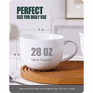 Lareina Large Soup Mugs 28 oz - Ceramic Cups With Anti-Heat Handle - Coffee Mugs Set With Vented Plastic Highly Sealed Lid Jumbo Soup bowl Microwave & Oven Safety - Set of 2 - White