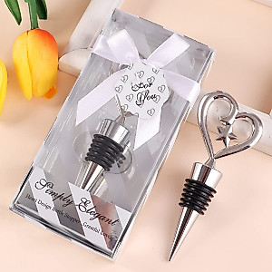 12 Pieces Heart Wine Stoppers Wedding Bridal Favor for Guests Silver Heart Wine Bottle Stoppers Heart Champagne Stoppers Wine Savers Metal Wine Cork Holder Plugs with Gift Boxes for Wedding Party