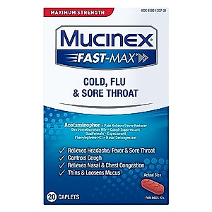 Mucinex Fast-Max Cold, Flu, & Sore Throat Caplets, 20ct