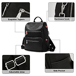 FOXLOVER Women's Genuine Leather Fashion Backpacks Purse College Student Book Bags Travel Shoulder Bag with Tassel (Black)