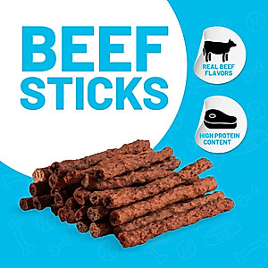 Sitka Farms Happy Tails Pack Crunchy Beef Sticks for Dogs 5 Inch (50 Pack) & Extra Large Bully Sticks 6 Inc (10 Pack) - All-Natural Dog Treats and Chews - for Small, Medium and Large Dogs