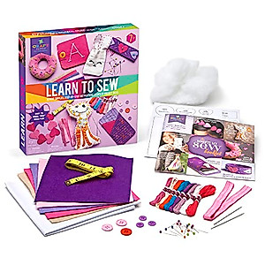 Craft-tastic Learn to Sew Kit – 7 Fun Projects and Reusable Materials to Teach Basic Sewing Stitches, Embroidery & More--Ages 7+