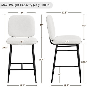 Yaheetech Bar Stools Set of 4 Boucle Stool Fabric Counter Height Bar Stools Upholstery Bar Chairs with Metal Legs for Pub Kitchen Dining Room Bar, White