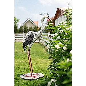 TERESA'S COLLECTIONS 3D Heron Garden Statues Sculptures Yard Decor Outdoor, 38-45 Inch Large Crane Statues Decoy, Bird Metal Yard Art Lawn Ornaments for Pond Patio Backyard Decorations Set of 2