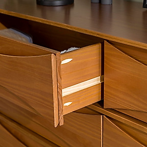 Walker Edison Lowry Mid-Century Modern Detailed-Drawer Solid Wood Dresser, 59 Inch, Caramel