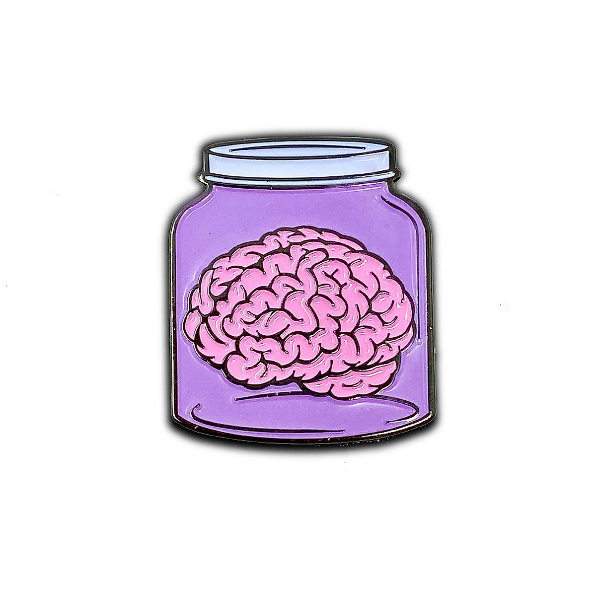 BRAIN IN A JAR PIN - Novelty Funny Brain in a Mason Jar, Cute Enamel Lapel PIN, LAVENDER - 3 cm x 2.7 cm