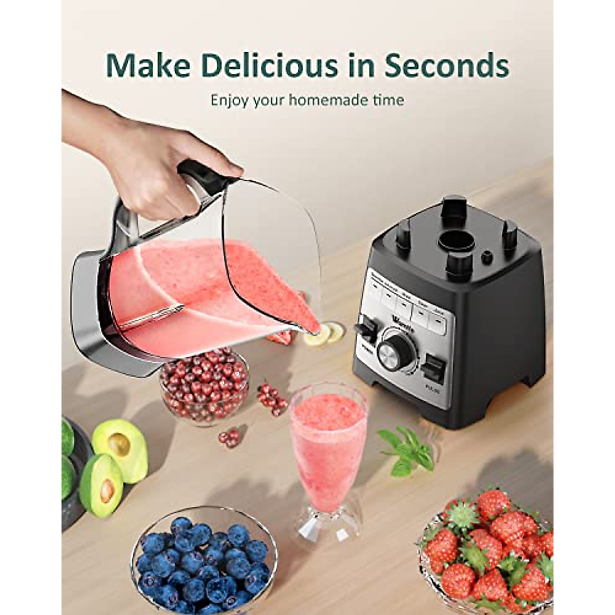 Wamife Professional Countertop Blender - Commercial Blender with Stepless Speed, Blenders for Kitchen with 5 Presets & 70 oz Tritan Container, High-Speed Smoothie Maker for Shakes and Smoothies