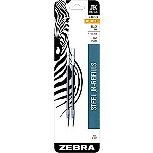 Zebra Pen G-Series Stainless Steel Gel Ink Pen JK-Refill, Fine Point, 0.5mm, Black Ink, 2 Count (Pack of 1)