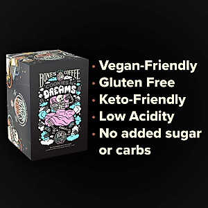 Bones Coffee Company Flavored Coffee Bones Cups Cookies 'N Dreams | 12ct Single-Serve Coffee Pods Compatible With 1.0 & 2.0 Keurig Coffee Maker | Chocolate Cookie & Vanilla Ice Cream Coffee Flavor